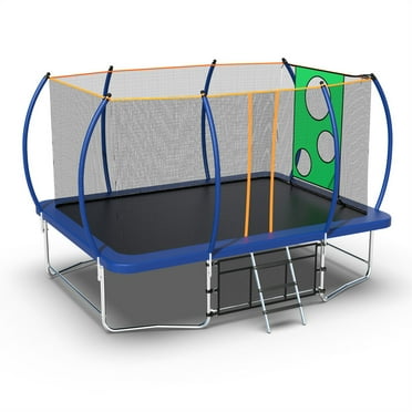 8X14FT Outdoor Square Trampolines with Football Bag and Enclosure Net ...