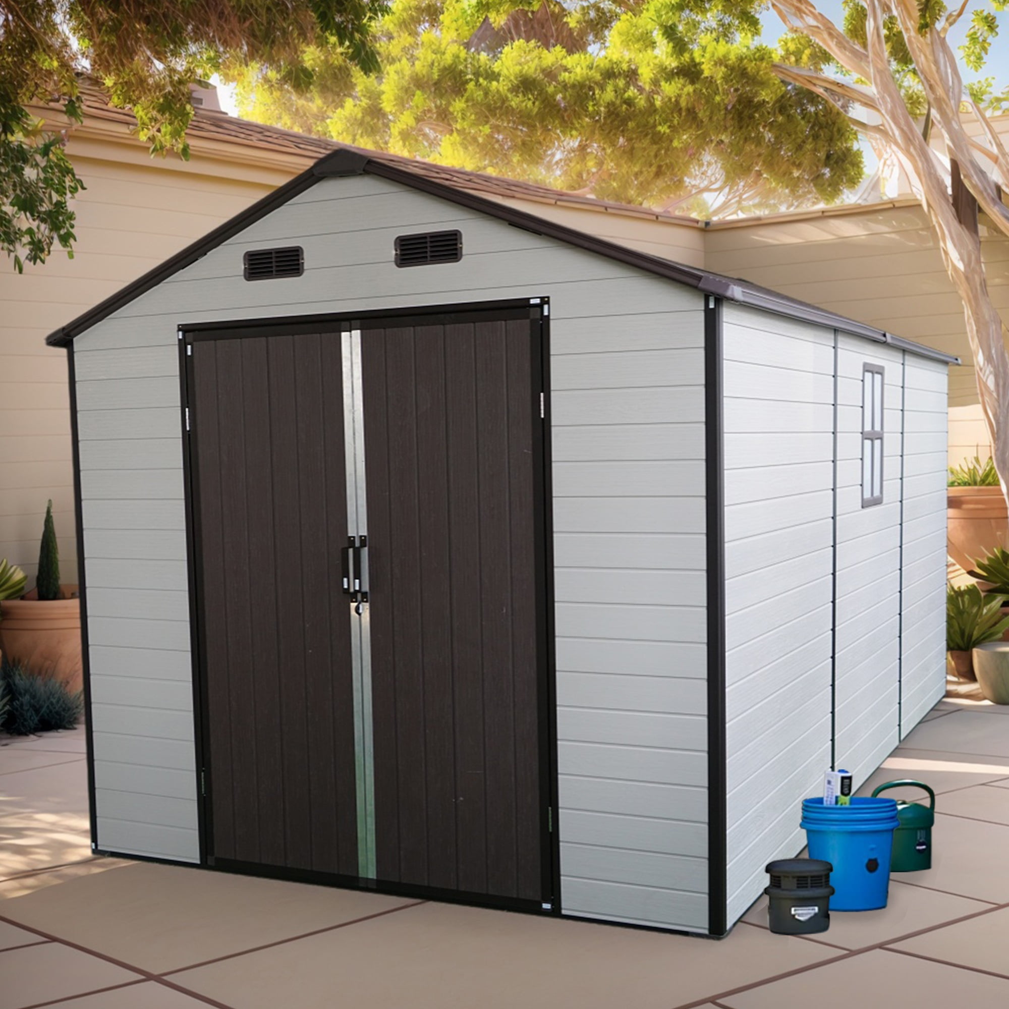 8x14ft Resin Outdoor Storage Shed with Floor&2 Windows,Garden Utility ...
