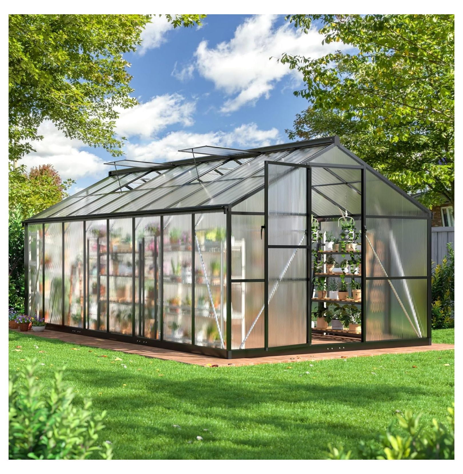 8x16 FT Greenhouse for Outdoors, Polycarbonate Greenhouse with Quick ...