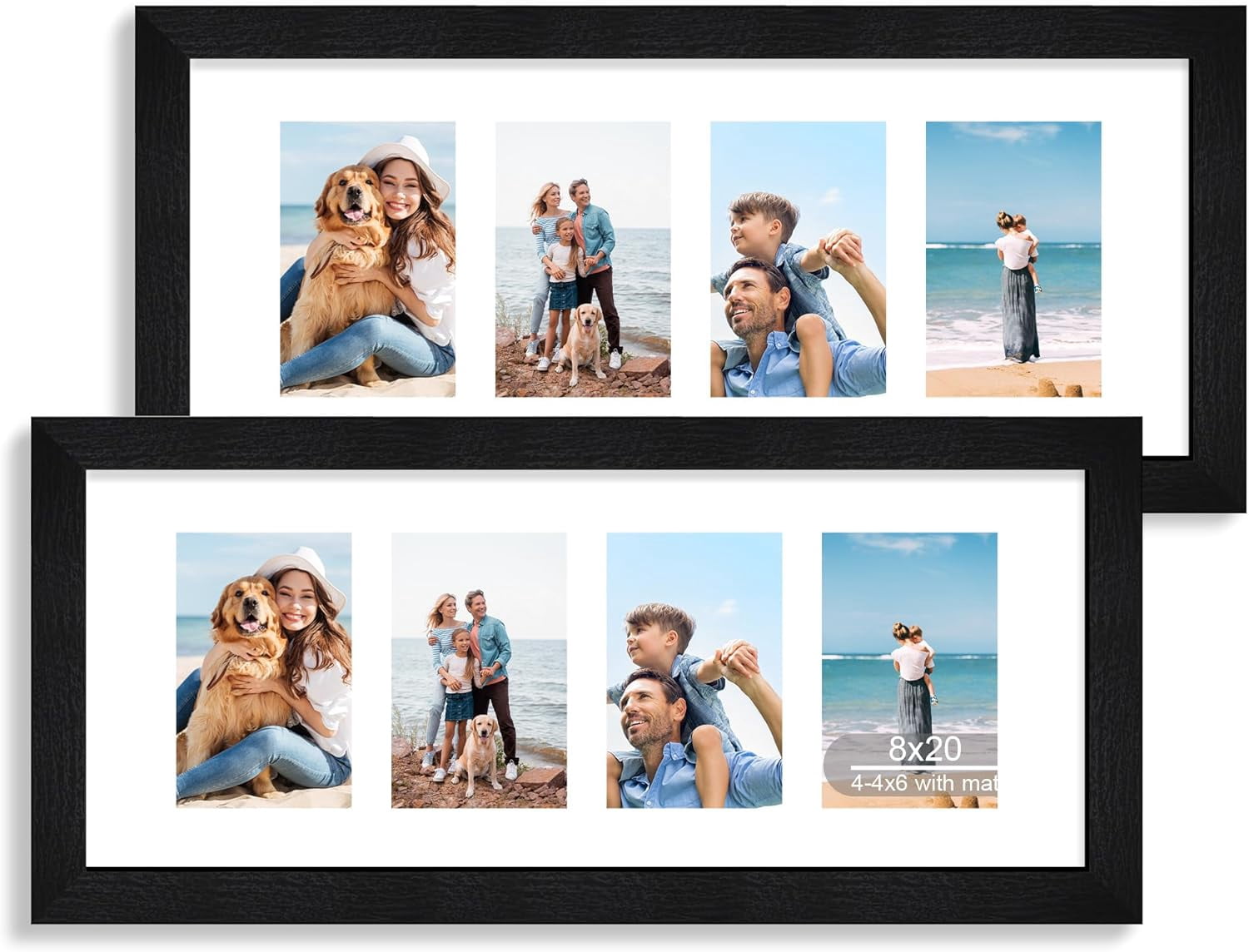 8x20 Picture Frame Set of 2, Rustic Black Wood Frame with Tempered ...