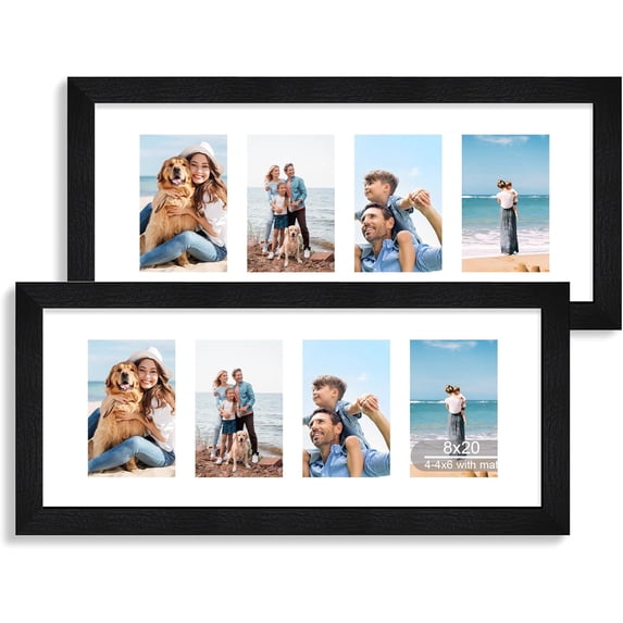 8x20 Picture Frame Set of 2, Rustic Black Wood Frame with Tempered ...