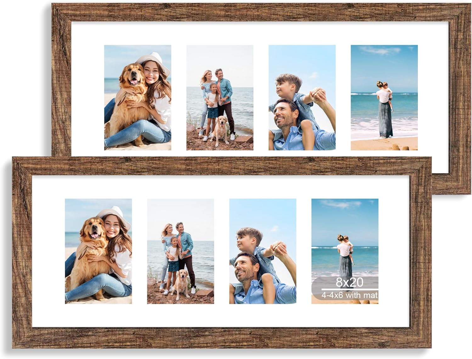8x20 Picture Frame Set of 2, Rustic Brown Wood Frame with Tempered ...