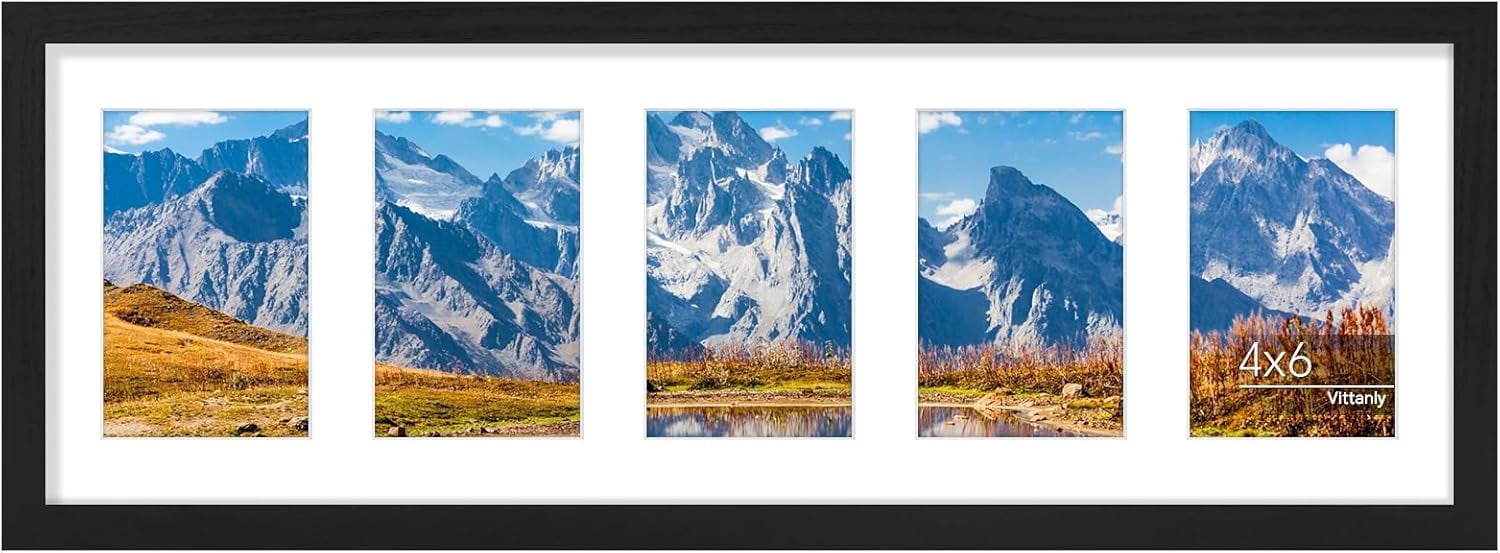8x24 Collage Picture Frame, Displays 5Pcs 4x6 Pictures with Mat or 1Pcs ...