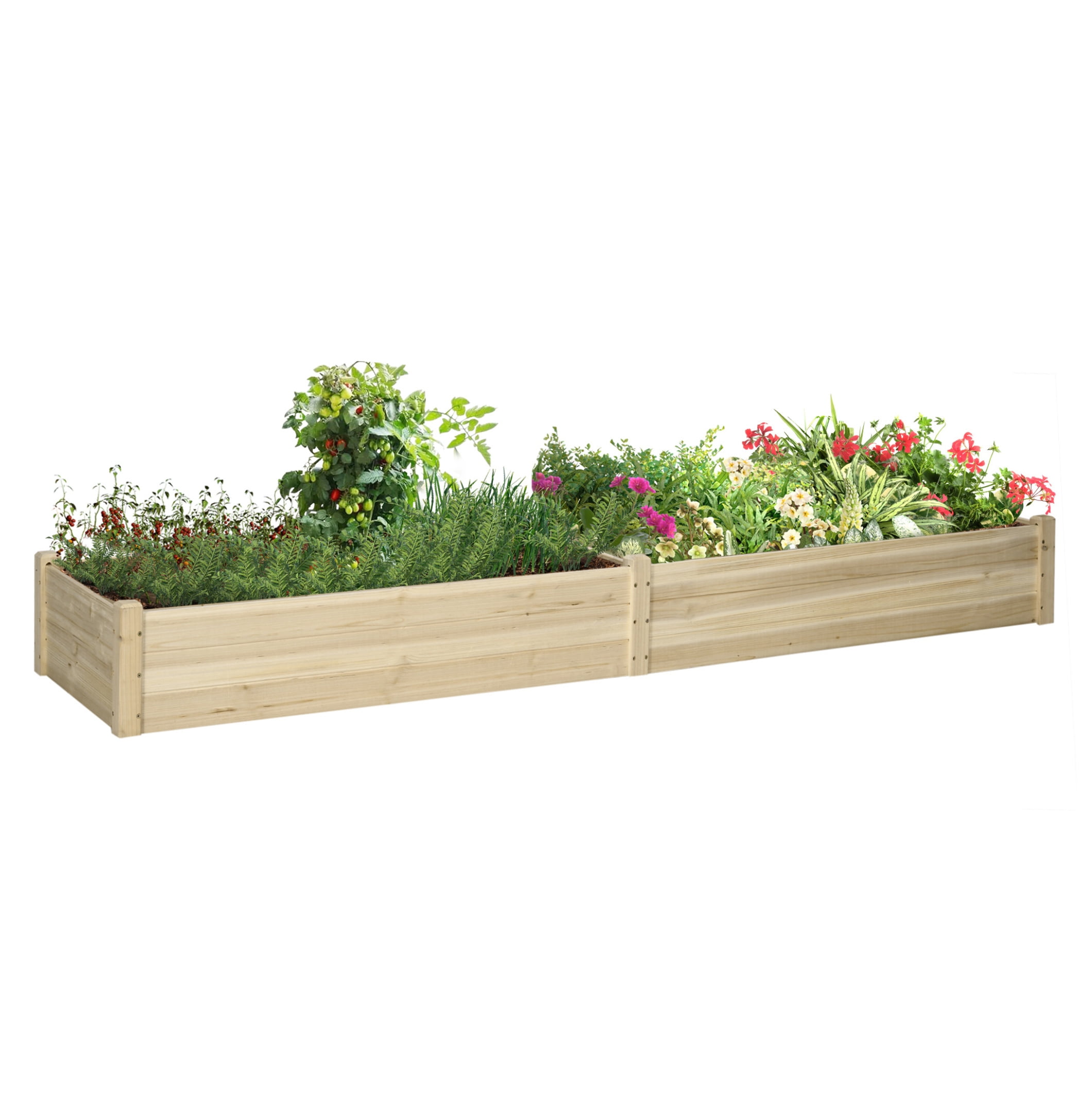 8x2ft Wooden Raised Garden Bed Kit, Elevated Planter with 2 Boxes, Self ...