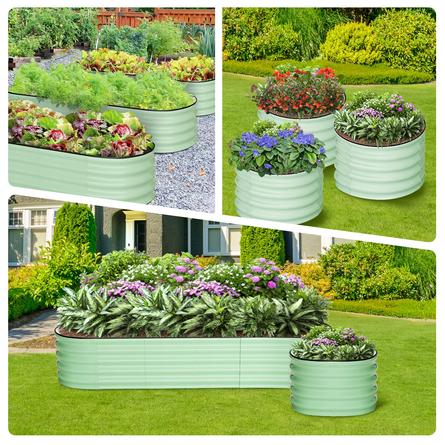 8x2x1.5ft Oval+2x2x1.5ft Round Galvanized Raised Garden Bed, Outdoor ...