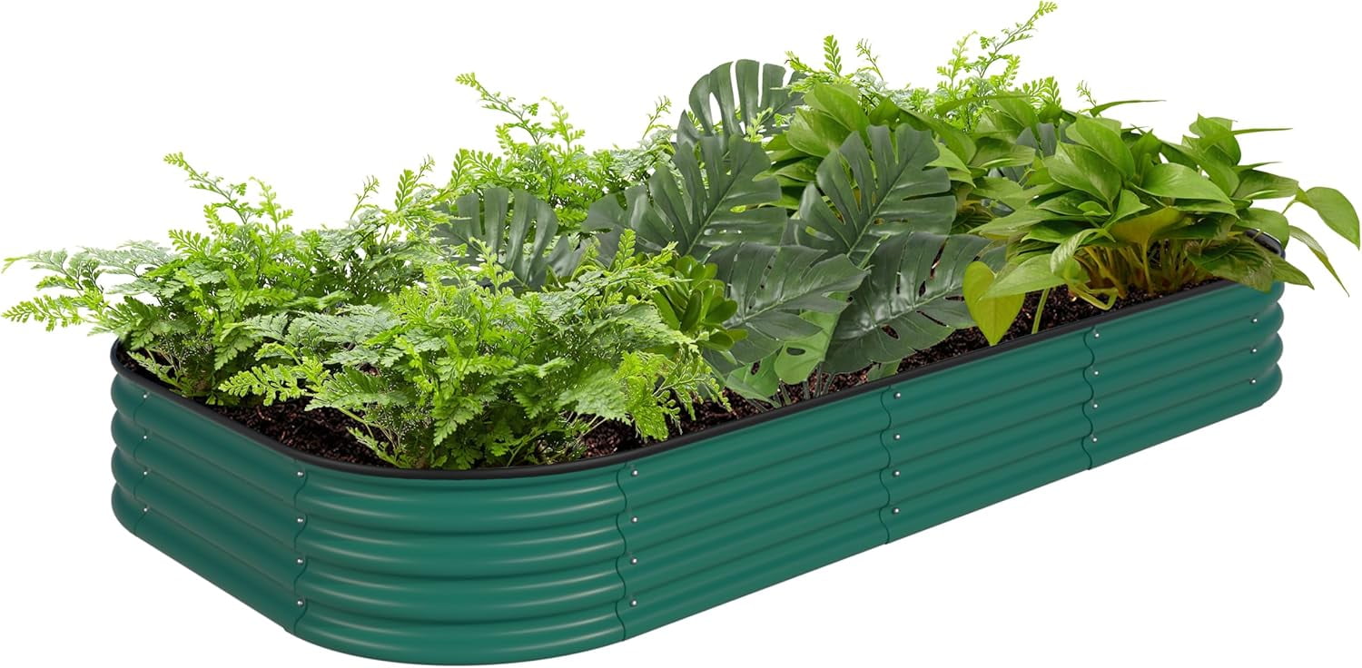 8x2x1ft Galvanized Raised Garden Bed, 9-in-1 Outdoor Metal Raised ...