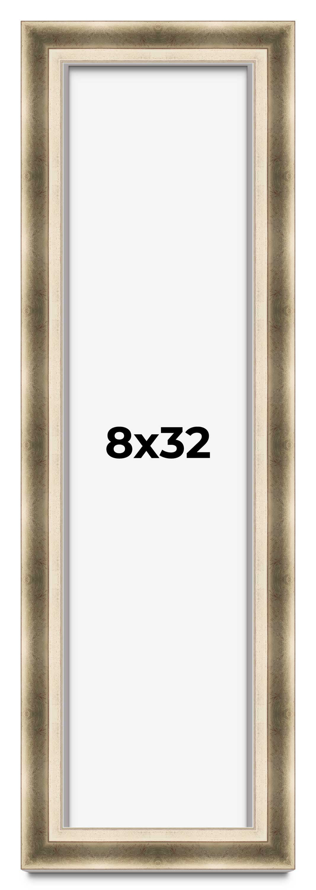 8x32 Shadow Box Frame Silver | 1.75 inches Deep Real Wood Traditional ...