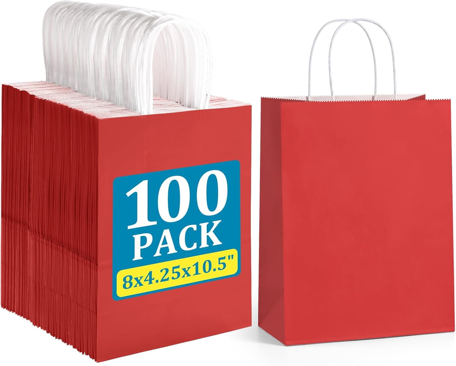 8x4.25x10.5 Inch 100 count Red Bags Medium Size, Paper Bags with ...