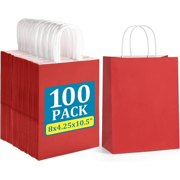 8x4.25x10.5 Inch 100 count Red Bags Medium Size, Paper Bags with ...