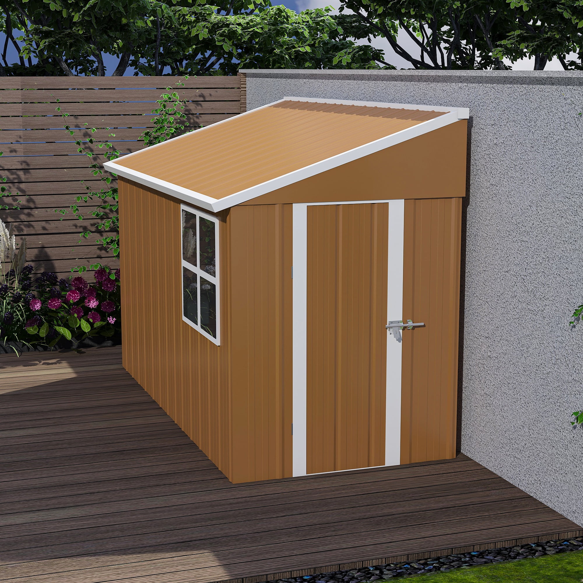 8x4 FT Metal Outdoor Storage Shed , Weatherproof Garden Shed ,Wall Side ...