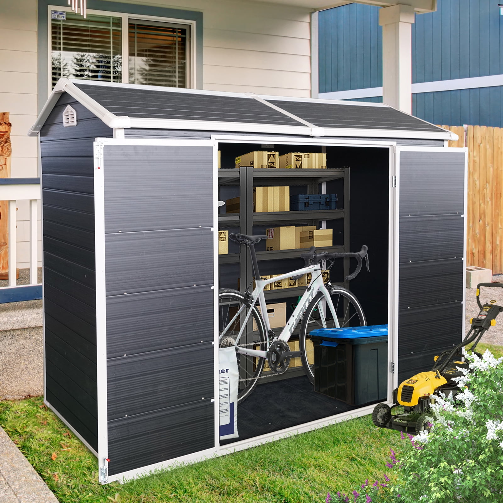 8x4 FT Outdoor Garden Storage Shed, Utility Tool Storage Shed With 2 ...