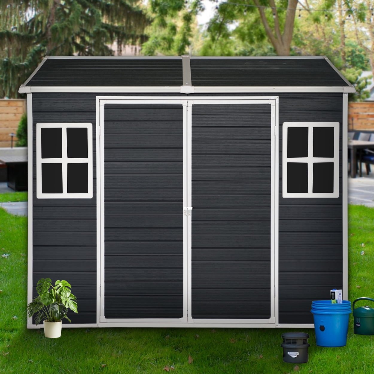 8x4 FT Resin Outdoor Storage Shed with Floor, Plastic Garden Storage ...