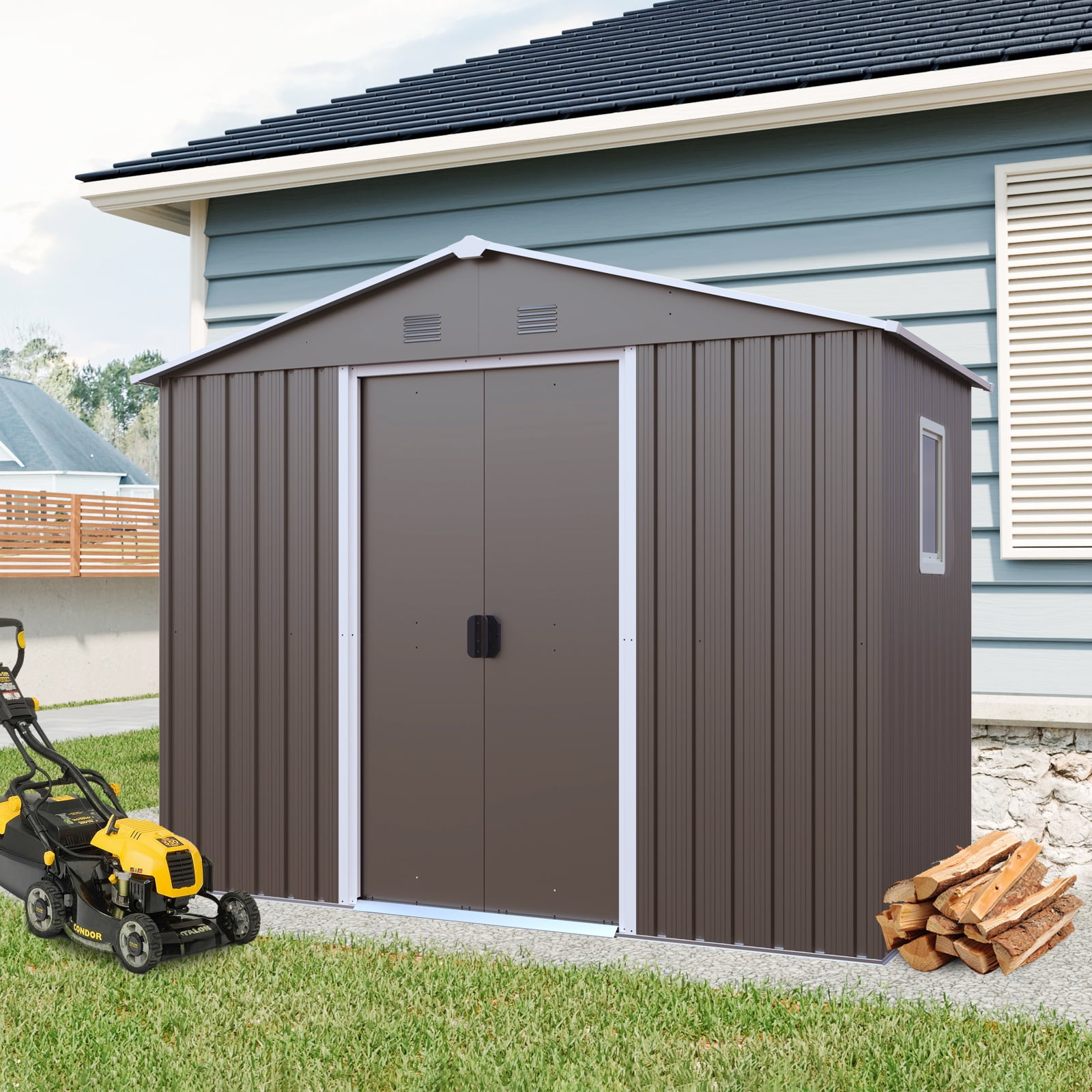 8x4 FT Storage Shed Outdoor Metal Tool Shed Waterproof with Window ...