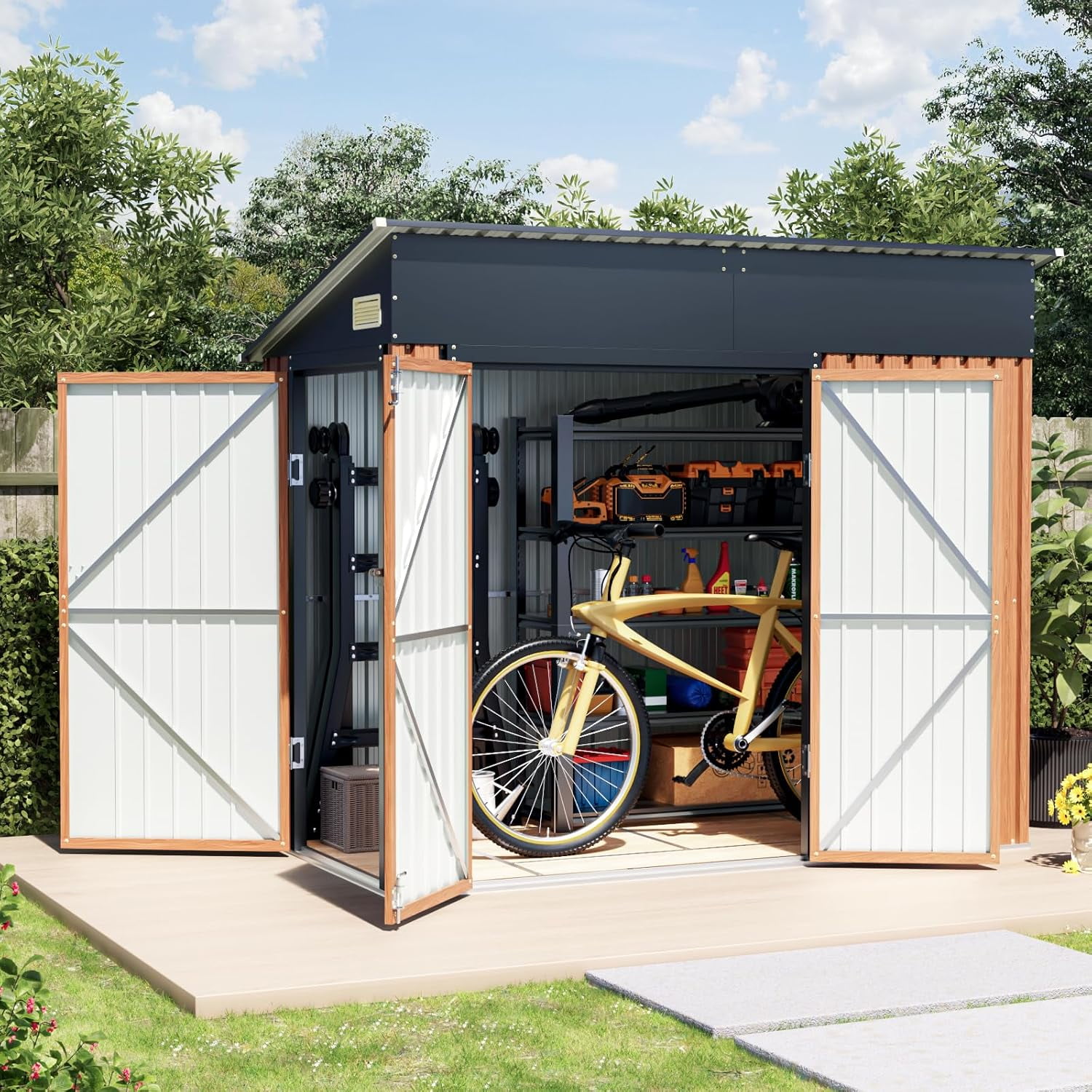 8x4 Ft Outdoor Metal Shed, Storage Shed with Updated Frame Structure ...