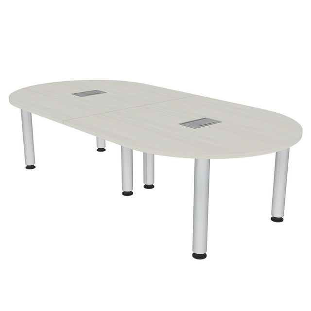 8x4 Racetrack Shaped Conference Table Silver Post Legs Power And Data ...