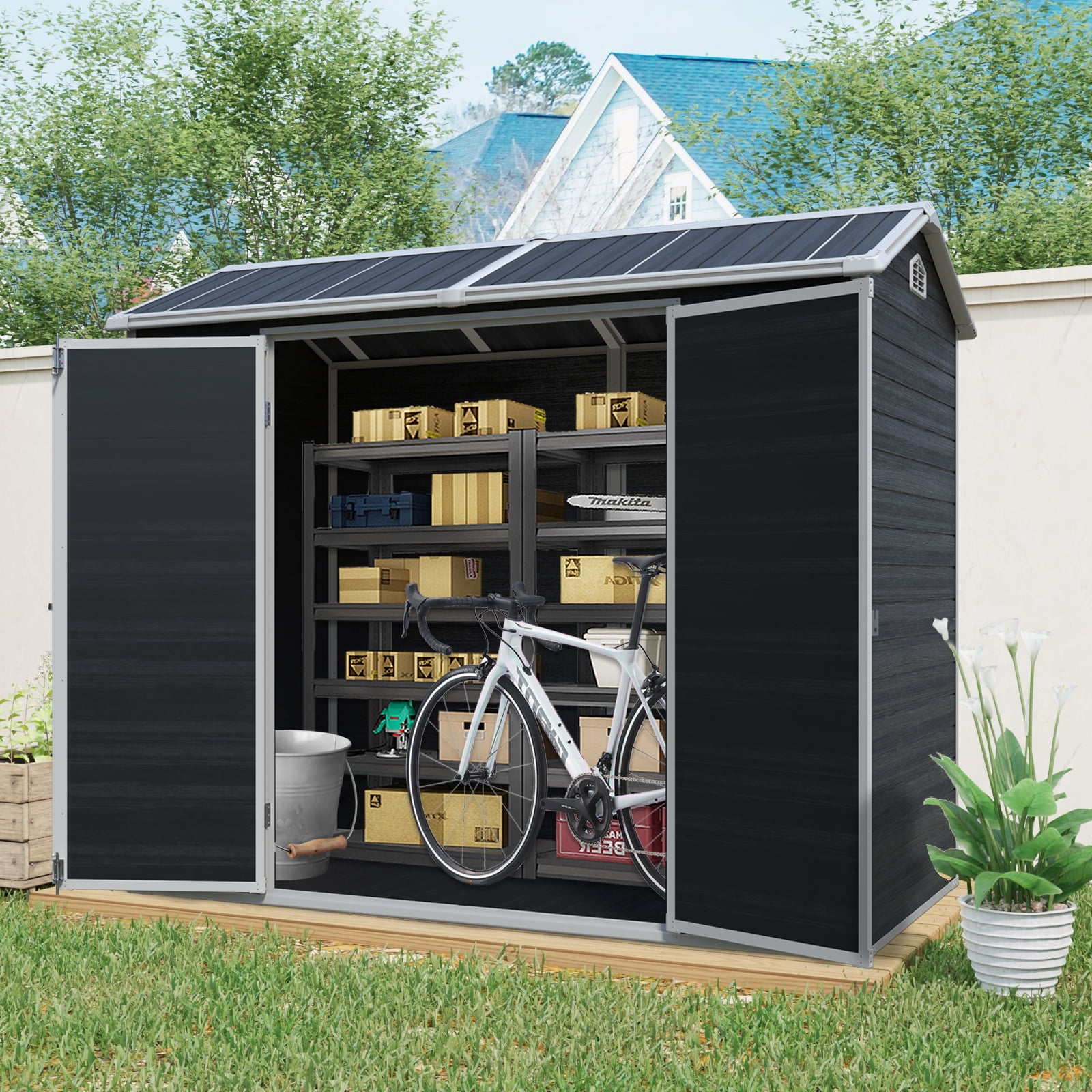 8x4ft Outdoor Storage Shed with Lockable Double Doors - Heavy Duty ...