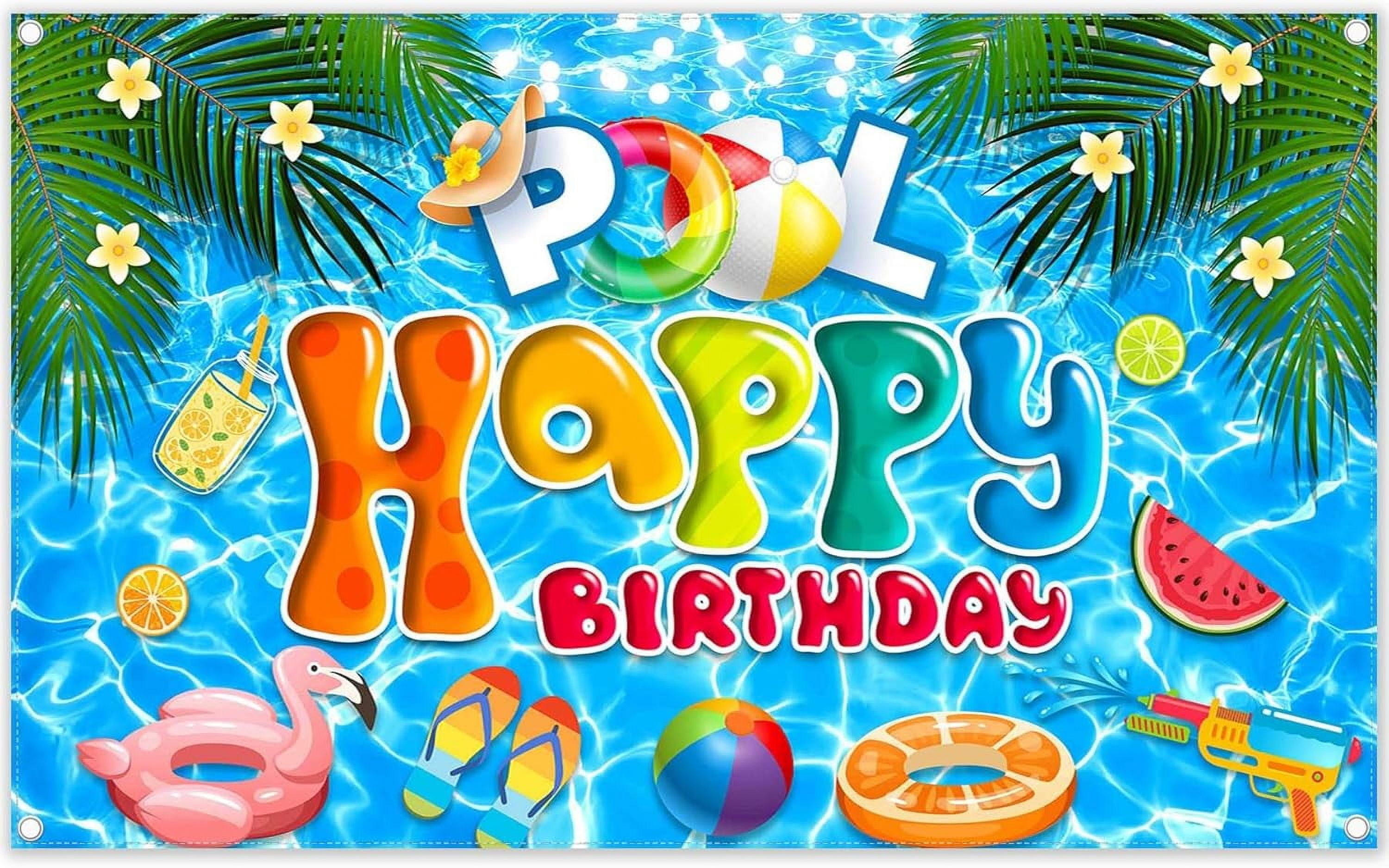 8x4ft Summer Pool Party Backdrop Hawaiian Happy Birthday Background ...