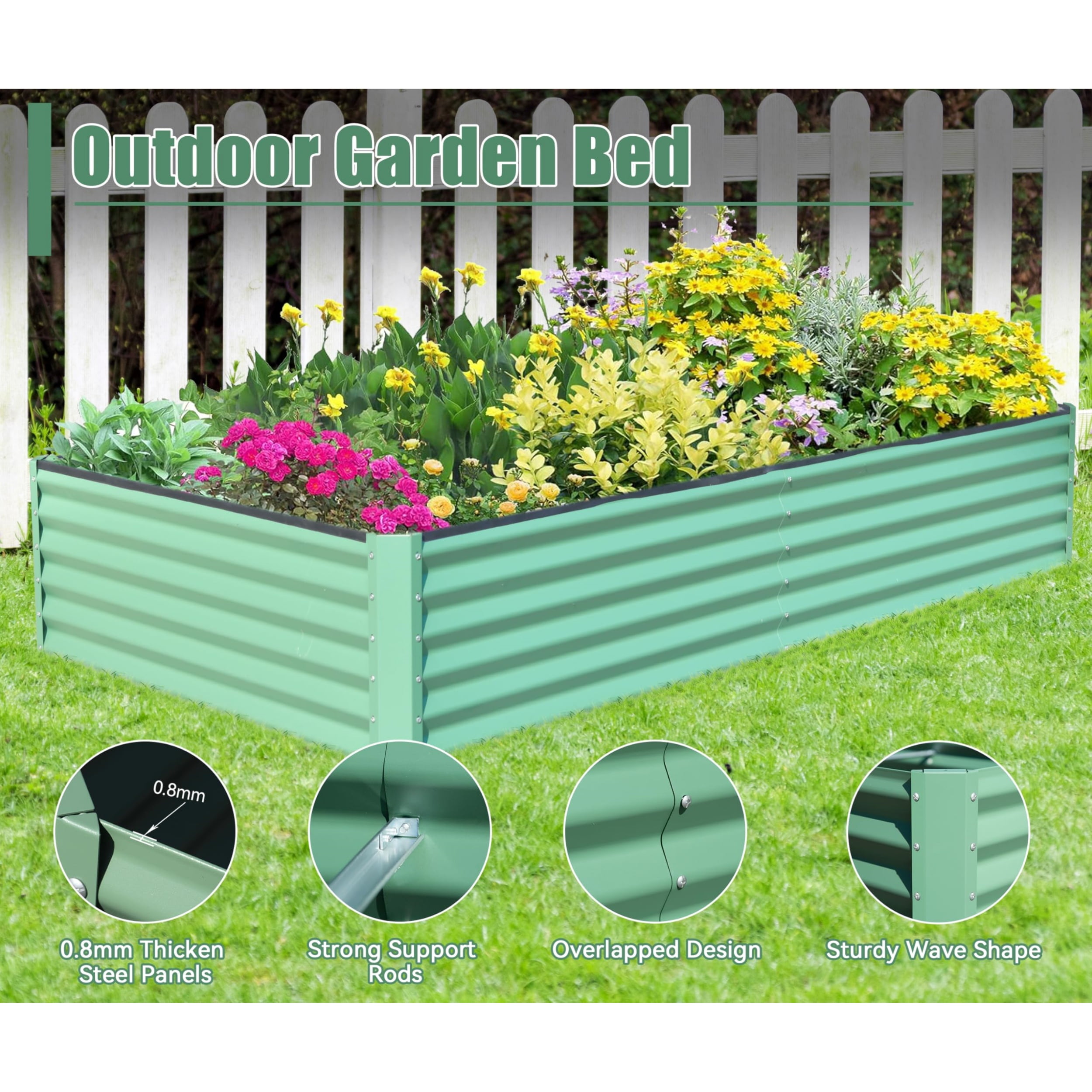 8x4x1.5FT Galvanized Raised Garden Bed, Outdoor Galvanized Planter ...