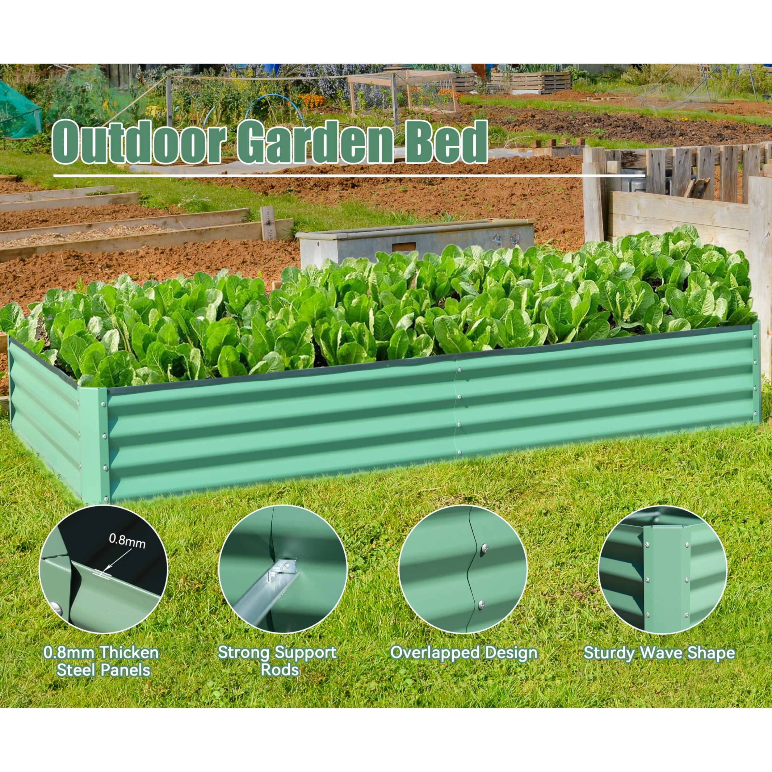 8x4x1Ft Large Galvanized Raised Garden Beds Kit, Outdoor Elevated ...
