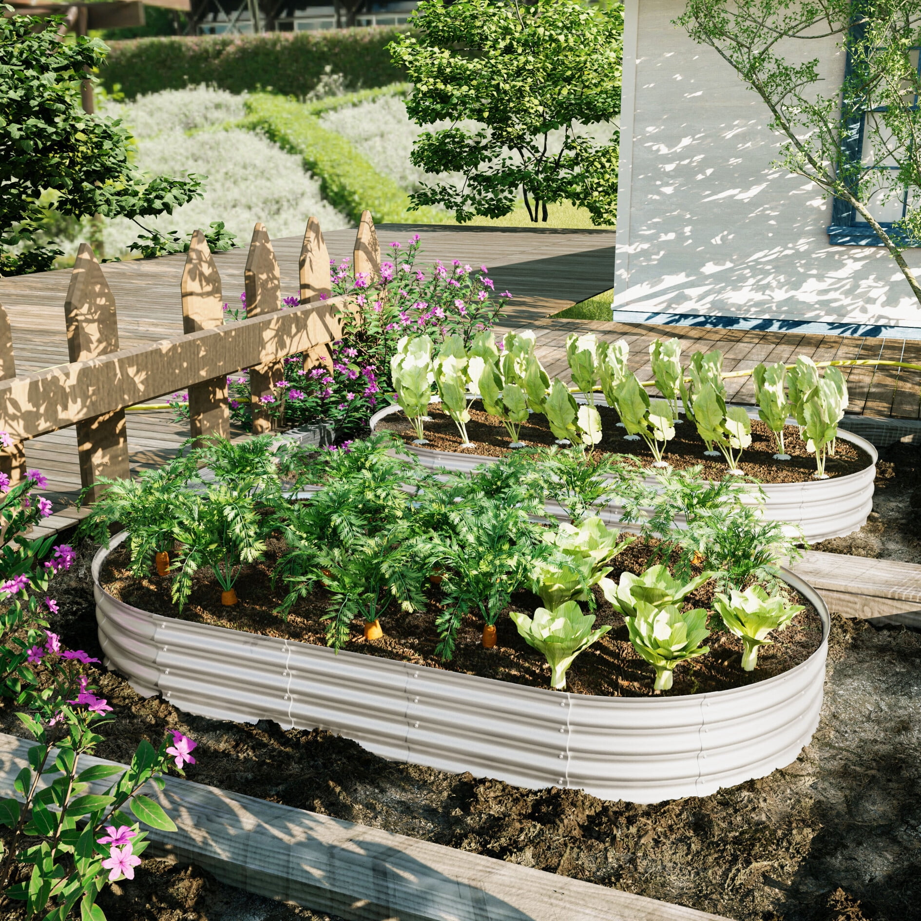 8x4x1ft Raised Garden Bed Kit with Adjustable Size, Galvanized Planter ...