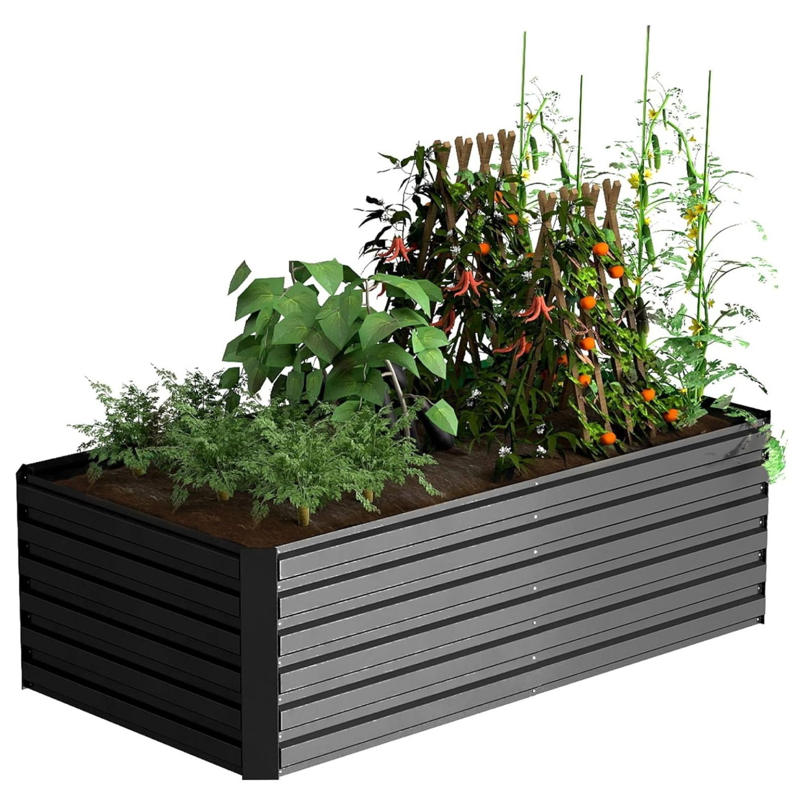 8x4x2ft Galvanized Raised Garden Bed, Deep Root Planter Box Outdoor ...