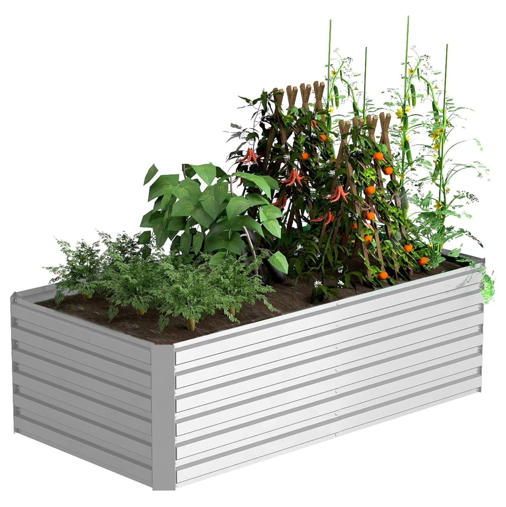 8x4x2ft Galvanized Raised Garden Bed, Deep Root Planter Box Outdoor ...