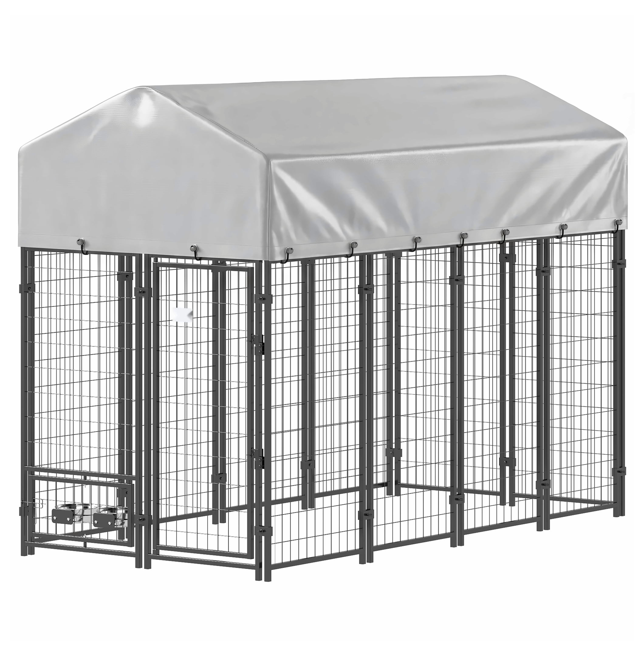 8x4x6 Dog Kennel Outdoor, Dog Run with Rotating Bowls, Waterproof Cover ...