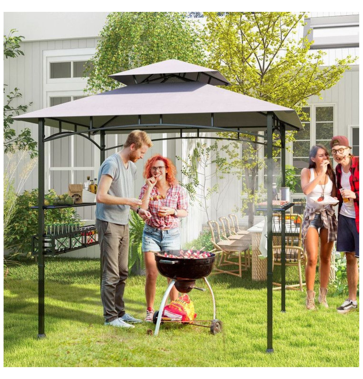 8x5 FT Grill Gazebo with Side Shelves & Hooks, Outdoor BBQ Canopy Tent ...