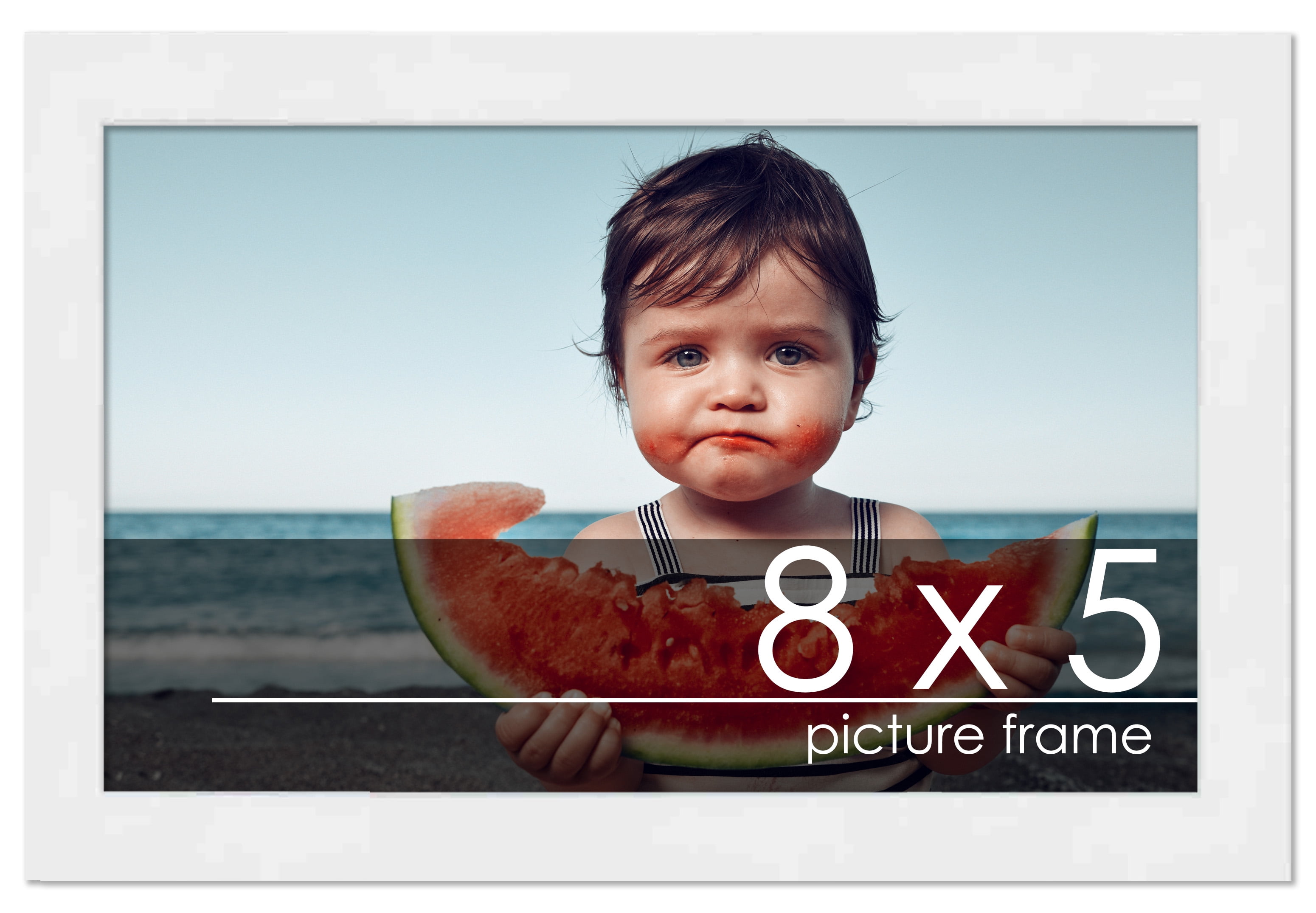 8x5 Frame White Wood Picture Frame - UV Acrylic, Foam Board Backing ...