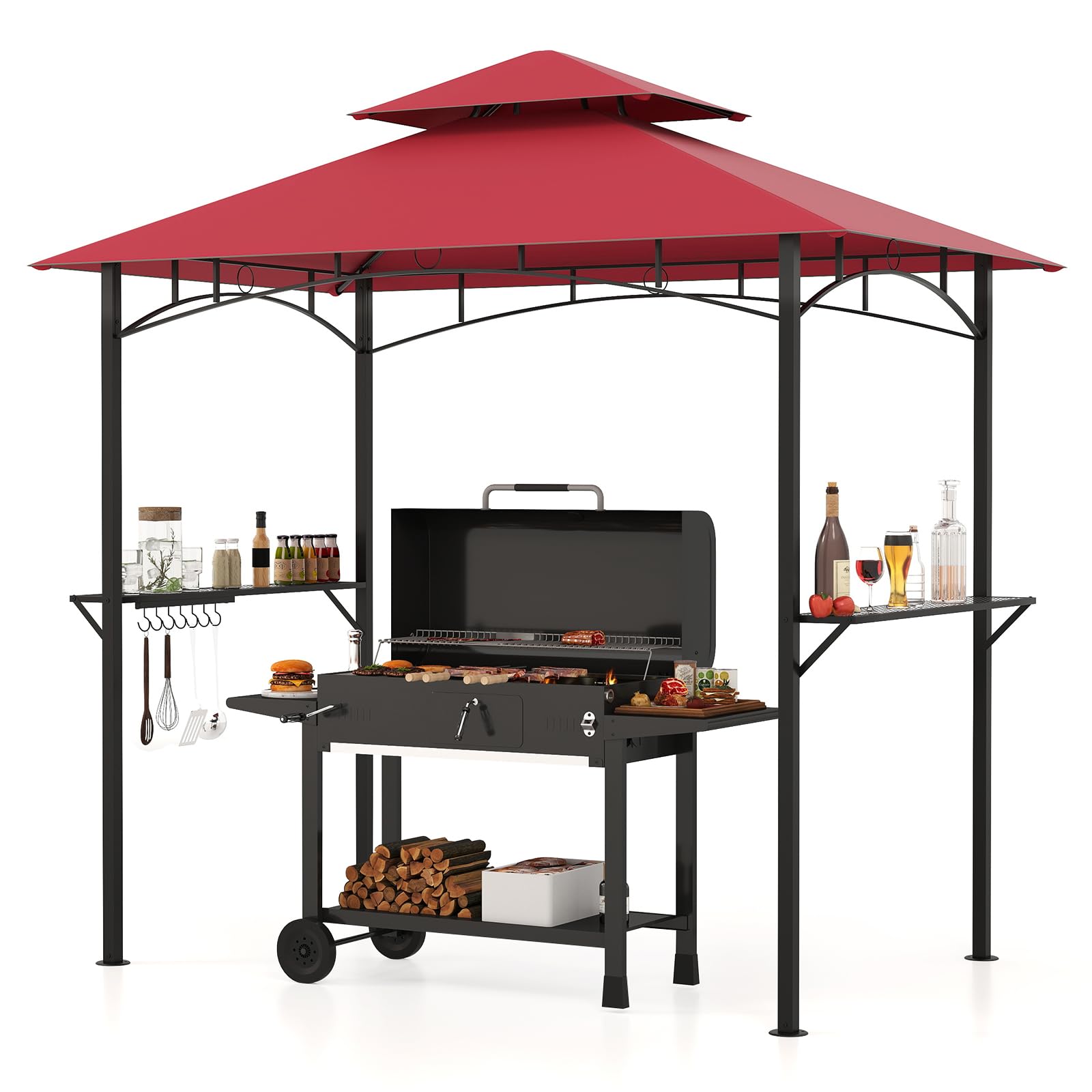 8x5 Ft Grill Gazebo, 2-Tier Barbecue Gazebo with 2 Shelves, 7 Hooks ...
