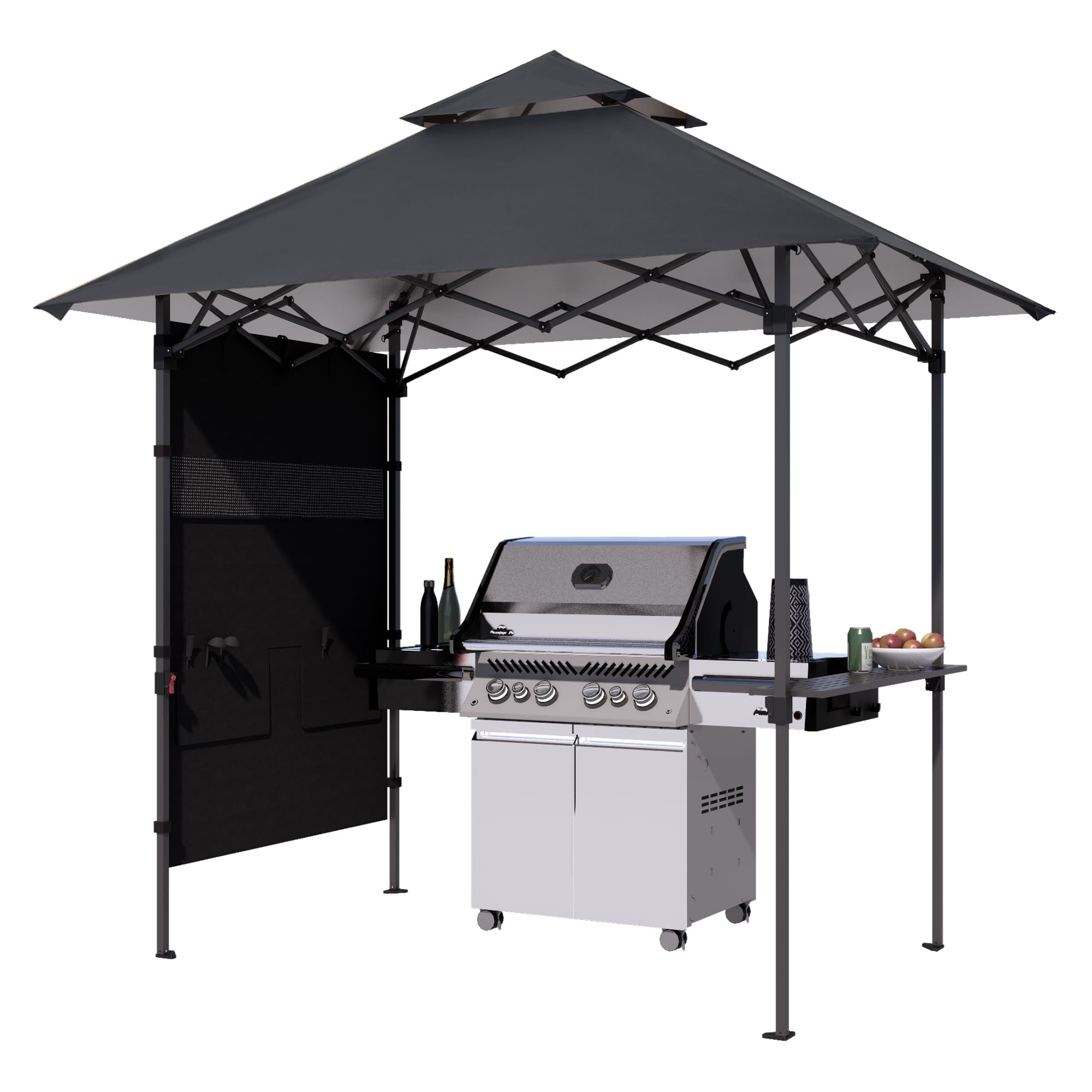 8x5 Pop Up Grill Gazebo - Outdoor BBQ Canopy with Shelf & Sidewall ...