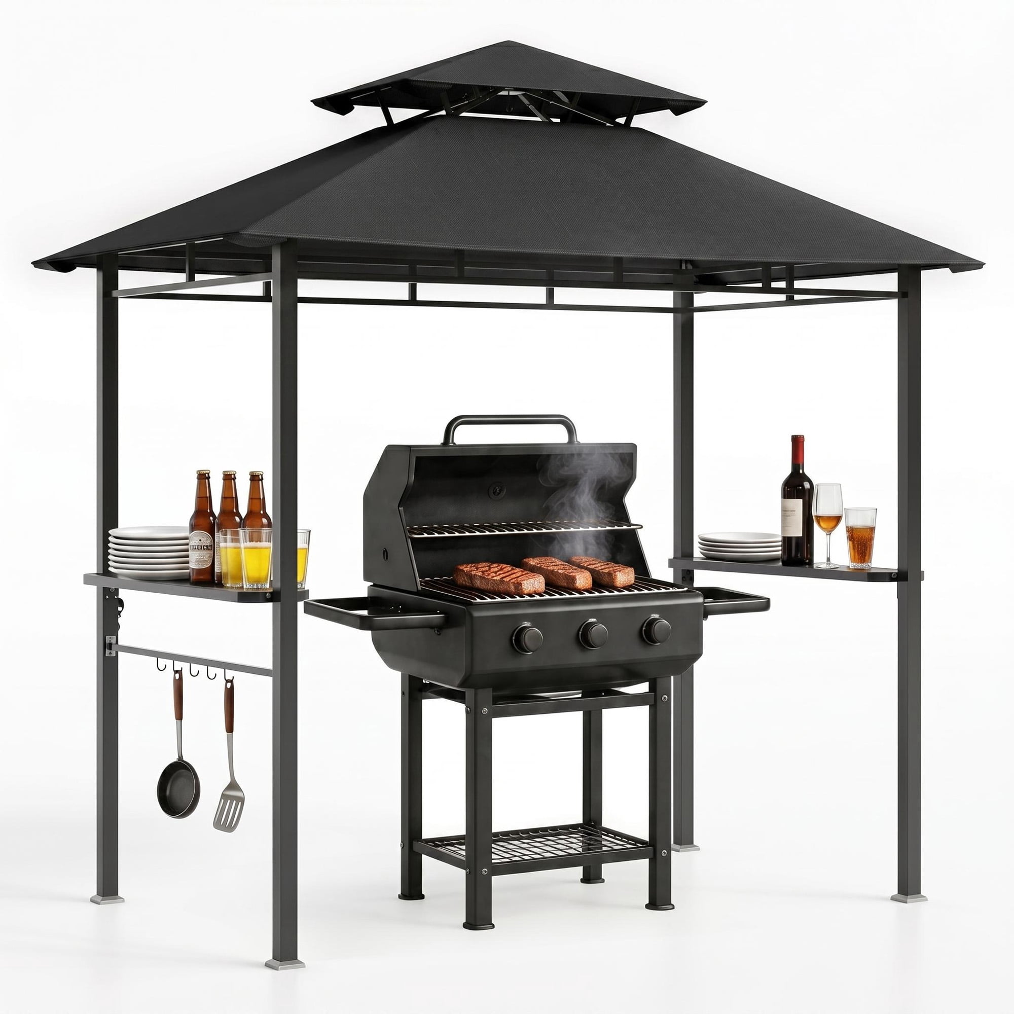 8x5 ft BBQ Grill Gazebo with Double Roof - Outdoor Grill Shelter, 2 ...