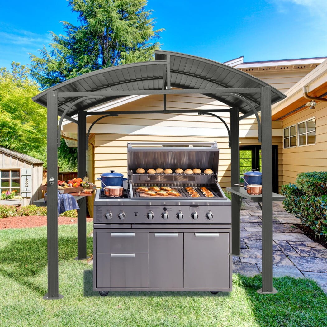 8x5FT Grill Gazebo, Arc Roof Grill Canopy for Outdoor with Double ...
