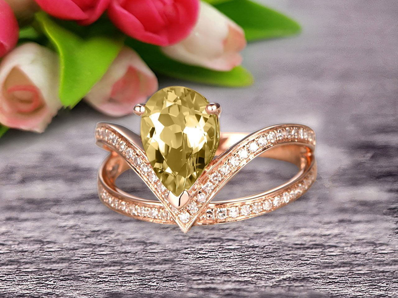 8x5mm Pear Shape 2 Carat Champagne Diamond Moissanite Engagement Ring ...
