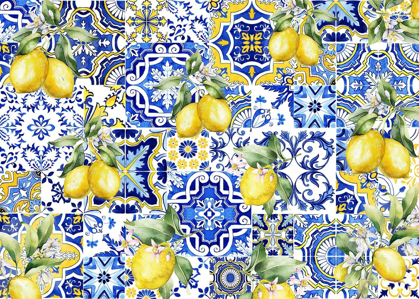 8x6 FT Blue Tiles Lemon Backdrop Summer Fruit Baby Shower Birthday ...
