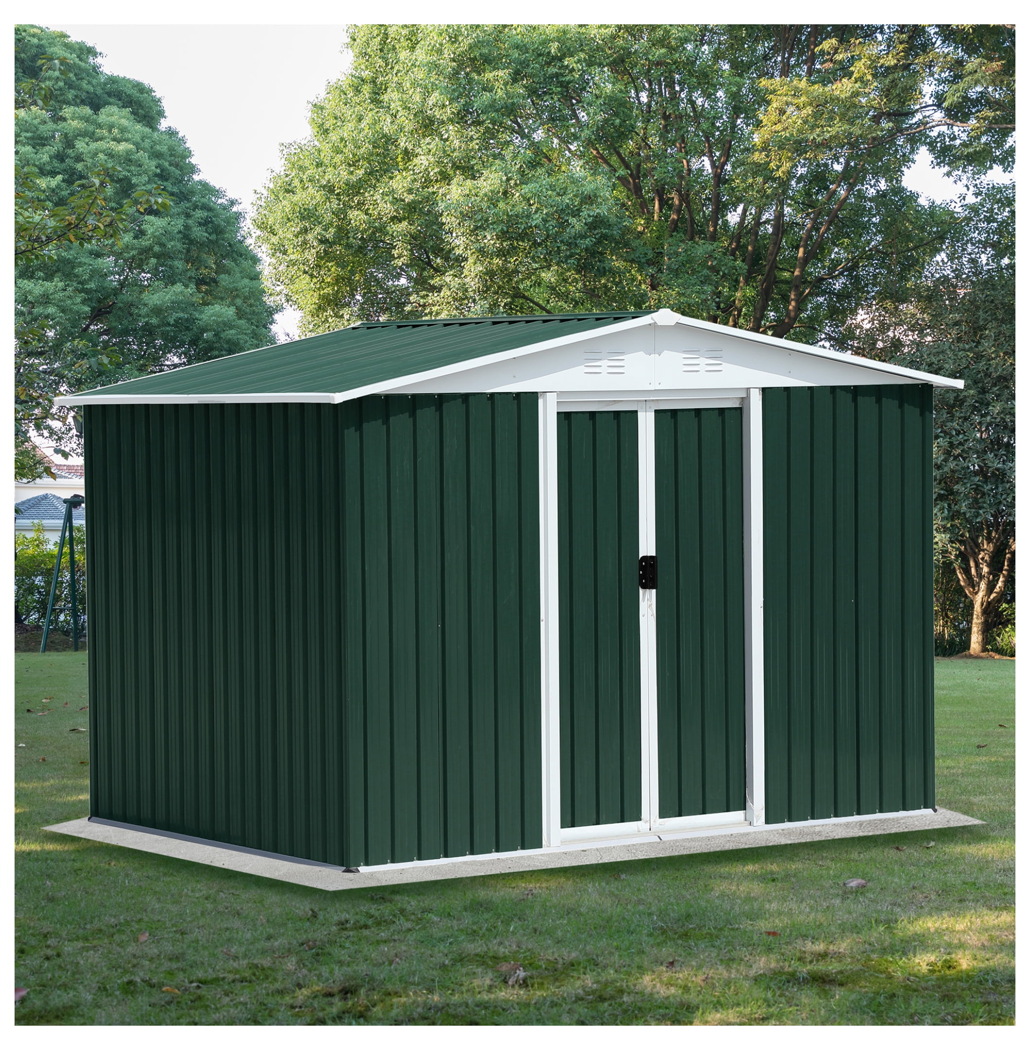 8x6 FT Metal Garden Shed - Outdoor Storage Shed with Apex Roof & Sliding Door - Galvanized Steel ...