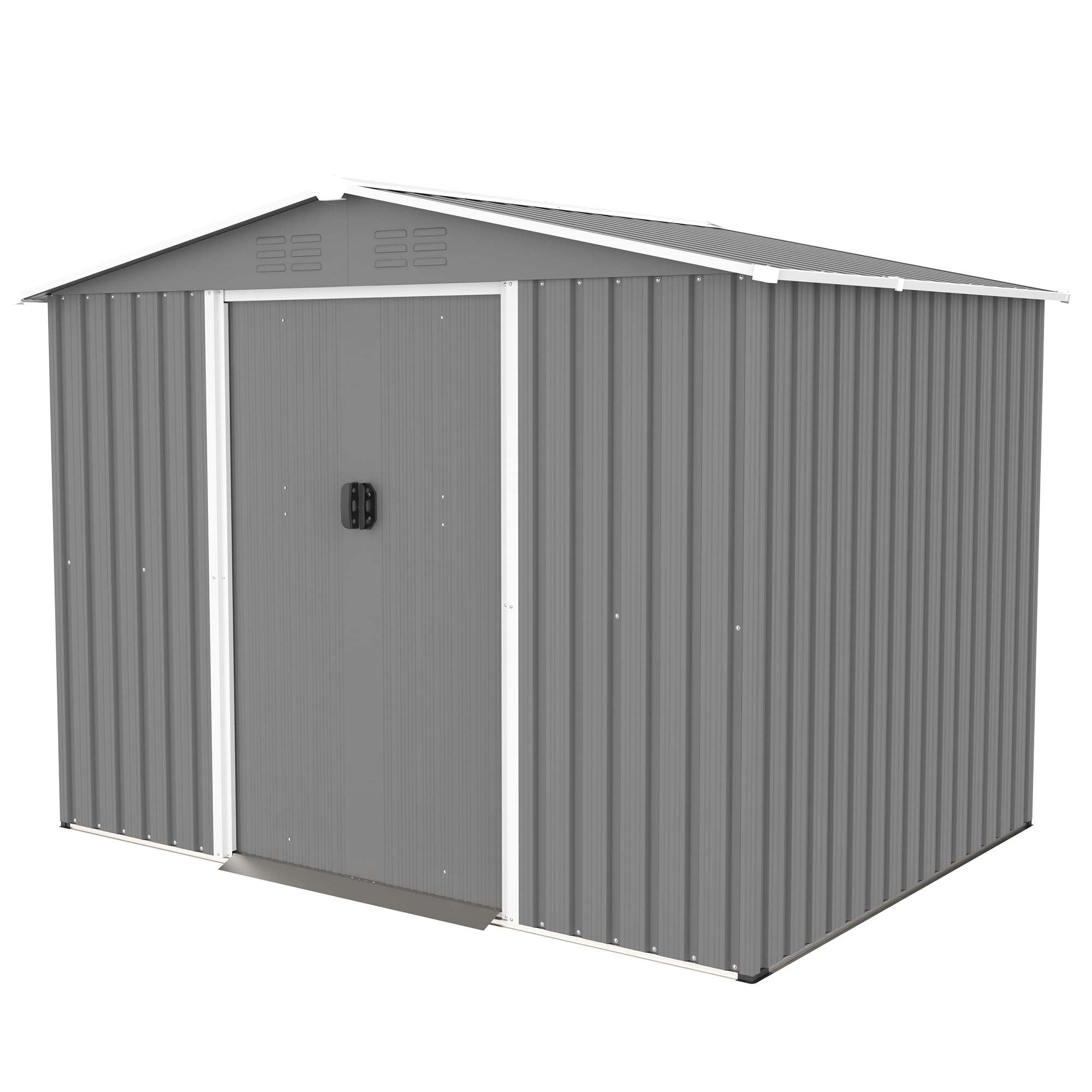 8x6 FT Outdoor Tool Storage Shed with Metal Foundation & Lockable Doors ...