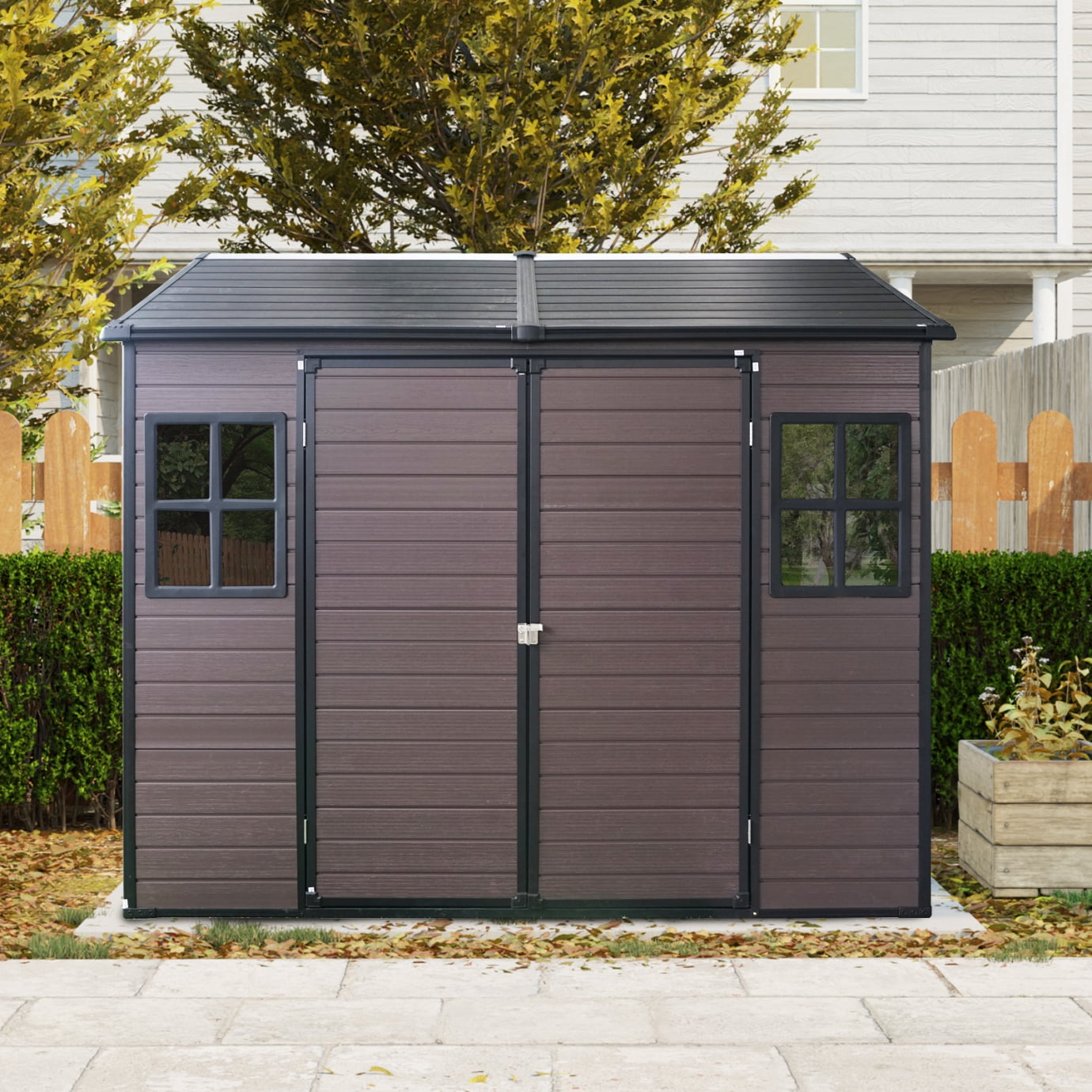 8 x 6ft Resin Outdoor Storage Shed, Waterproof Shed with Floor & Two ...