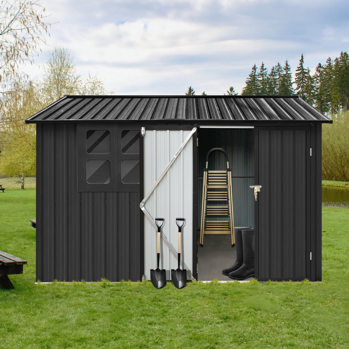 8x6 Ft Outdoor Storage Sheds with Window and Vents, Weather Resistant ...