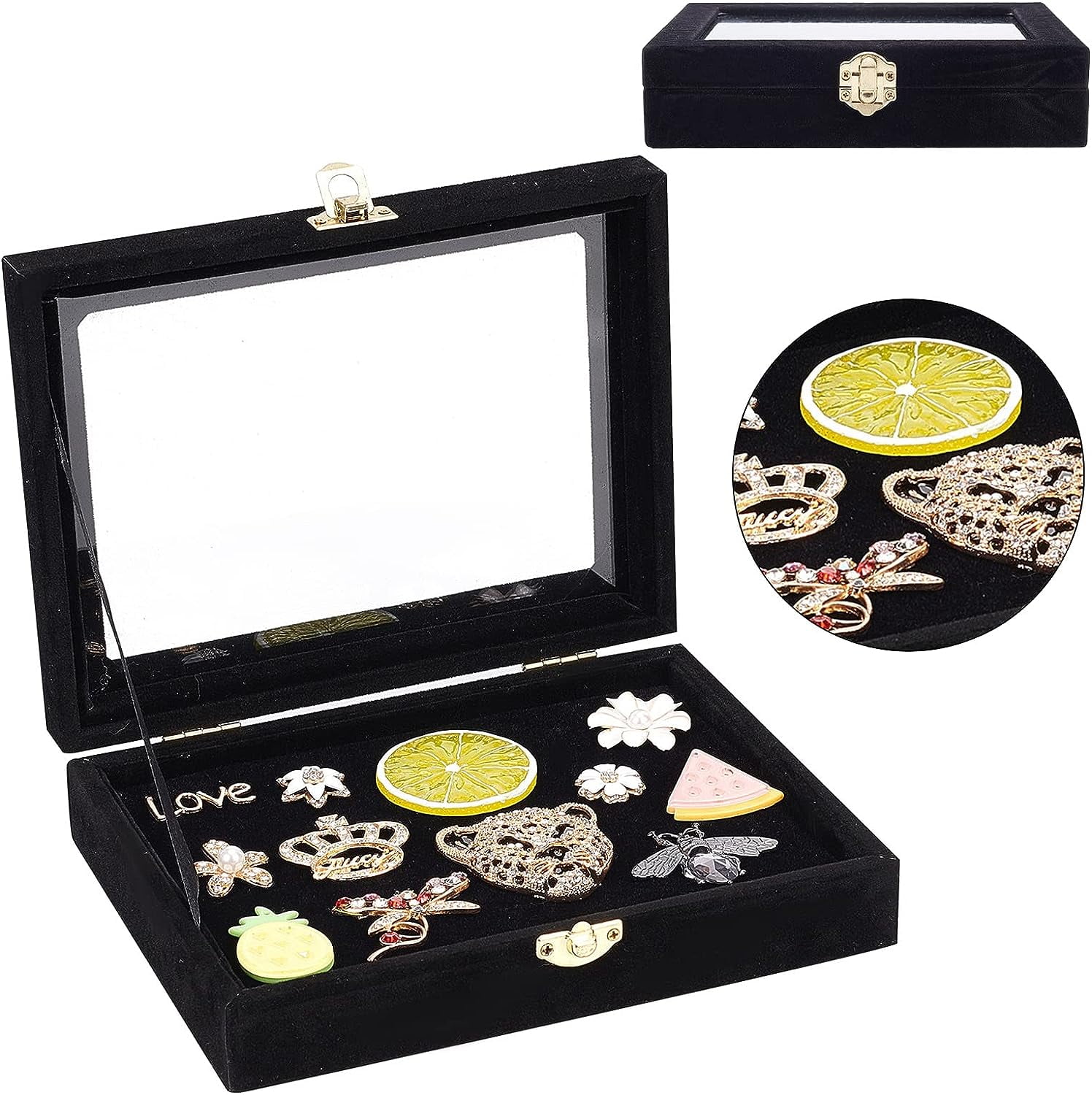 8x6 Inch Black Velvet Badge Display Box Cabinet Brooch Collection ...