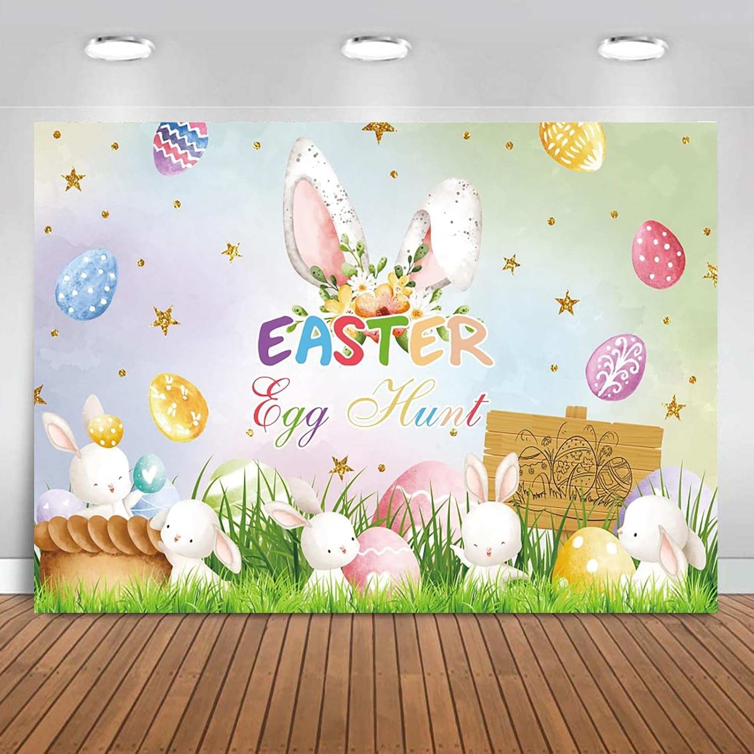 8x6 ft Easter Egg Hunt Backdrop Spring Floral Easter Bunny Rabbit ...