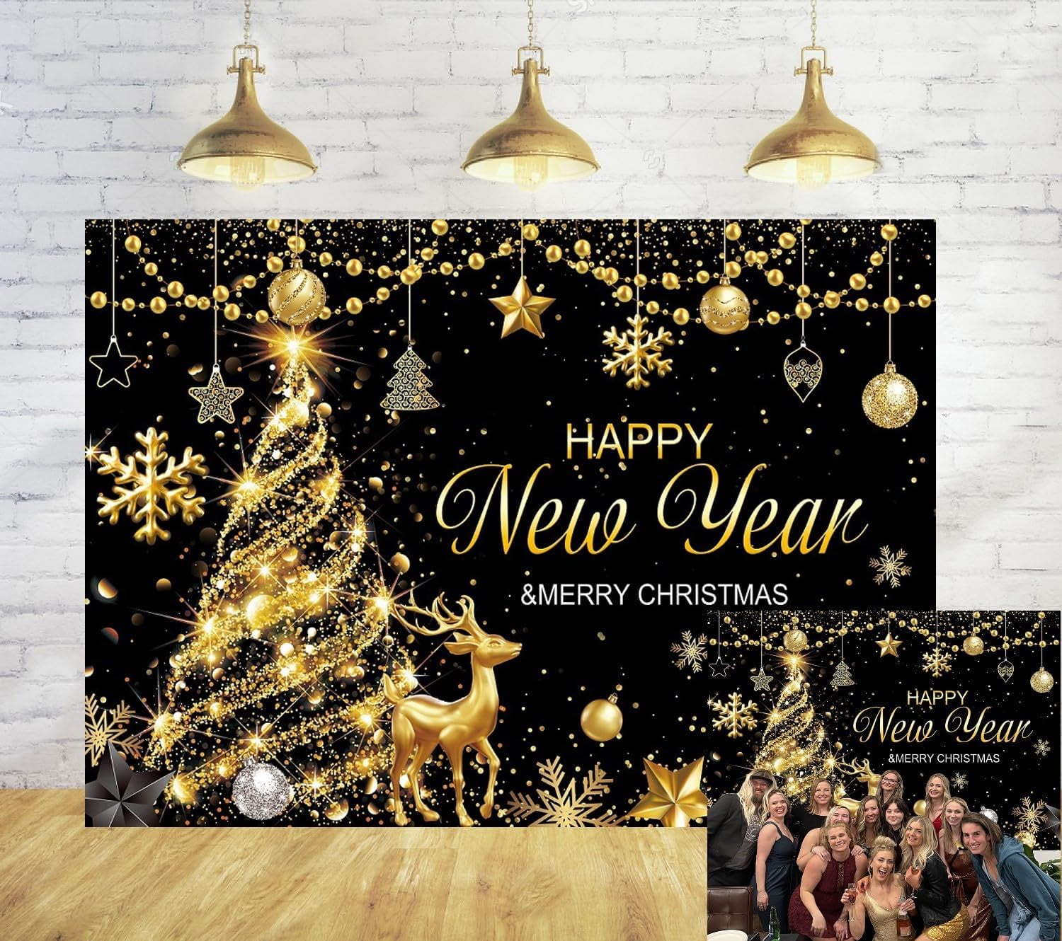8x6FT 2025 Happy New Year's Eve Backdrop Black Gold Background Merry ...
