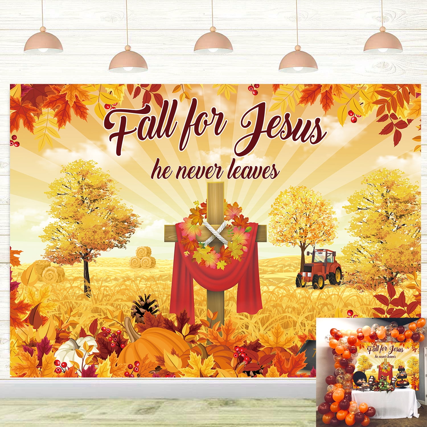 8x6FT Autumn Thanksgiving Backdrop Fall for Jesus He Never Leaves ...