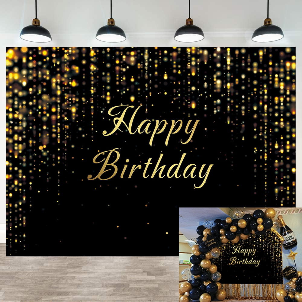 BINQOO 8x6FT Birthday Backdrop, Black Gold Glitter, Polyester ...
