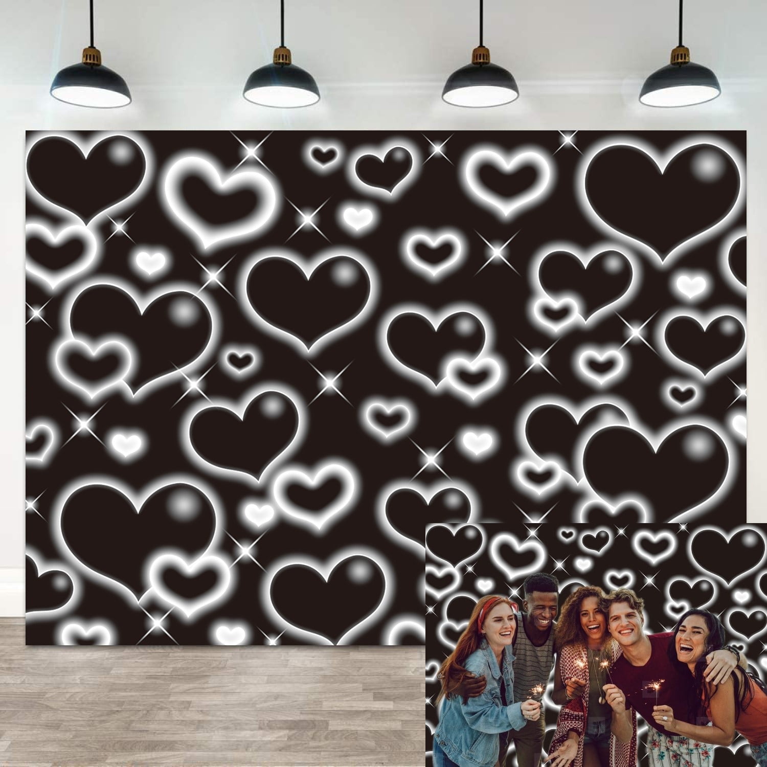 8x6FT Black Heart Photo Backdrop Black Heart Early 2000s Photography ...