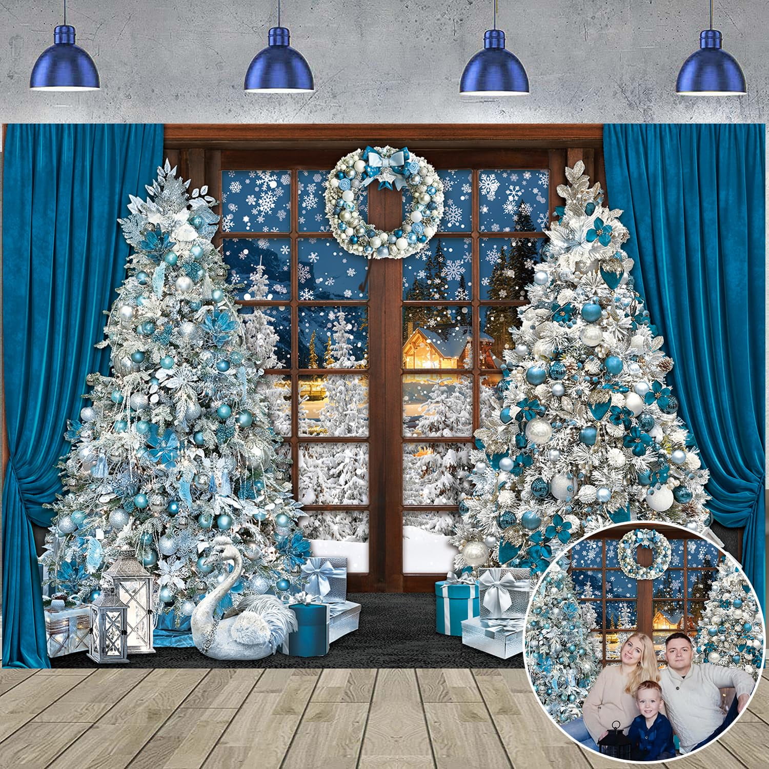 8x6FT Blue Christmas Backdrop Christmas Decorations Indoor Winter Snow ...