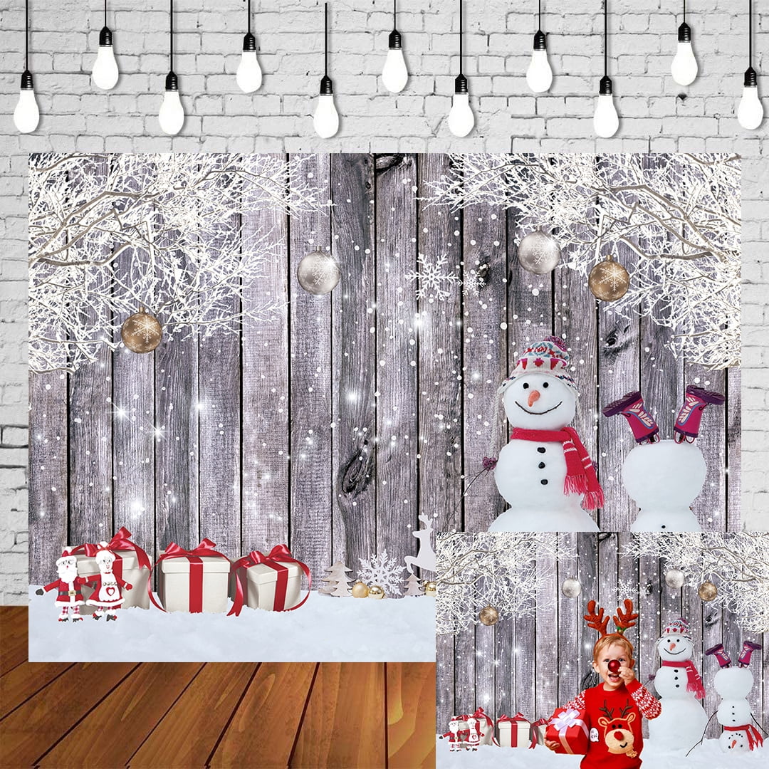 8x6FT Christmas Backdrops Photography Vinyl Winter Snowman Wood ...