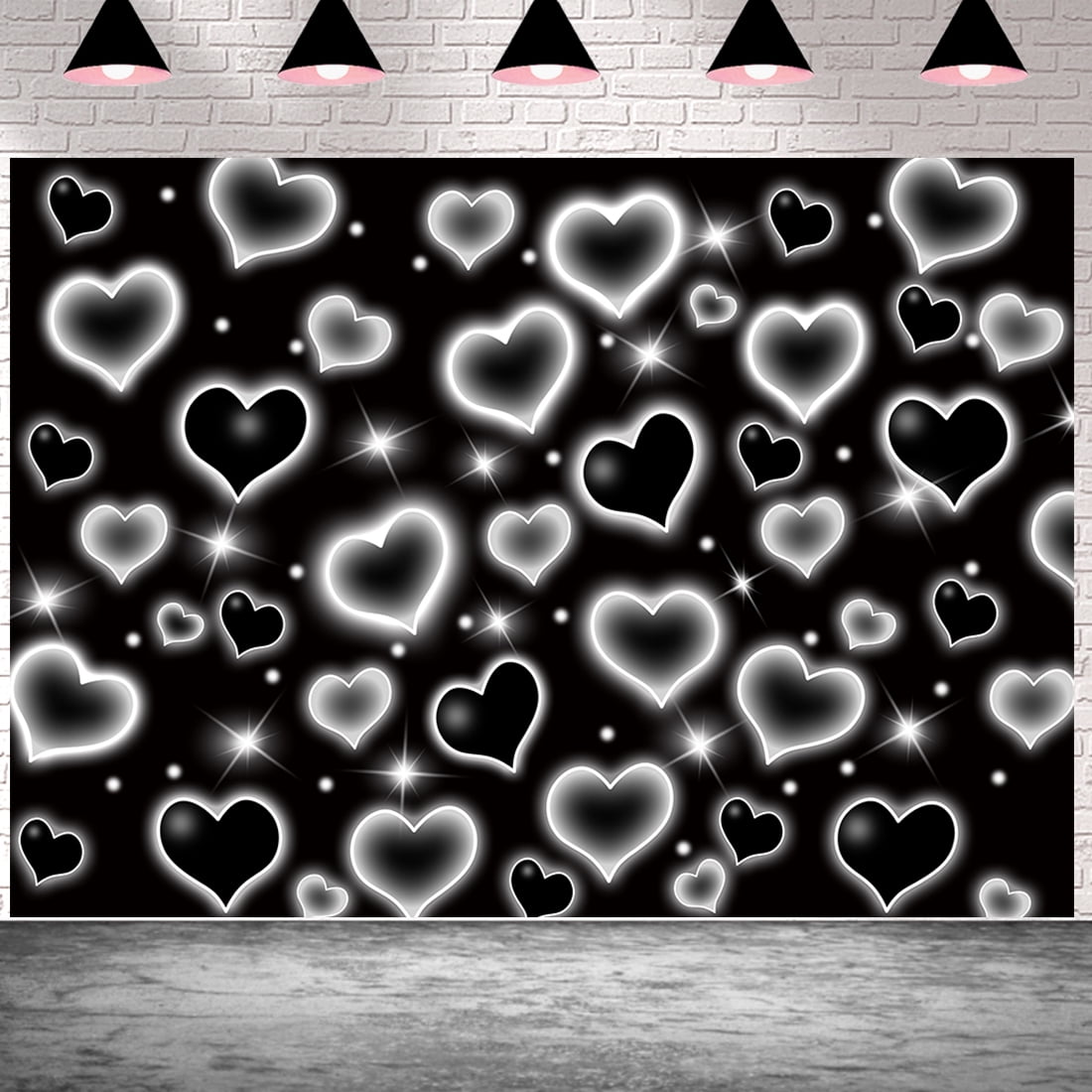 8x6FT Early 2000s Backdrop for Black Heart Party Photo Backdrop Heart ...