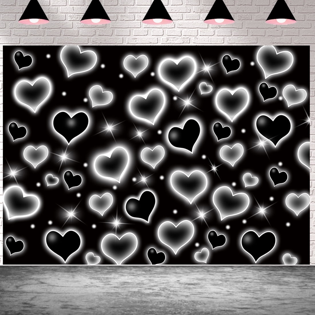 8x6FT Early 2000s Backdrop for Black Heart Party Photo Backdrop Heart ...