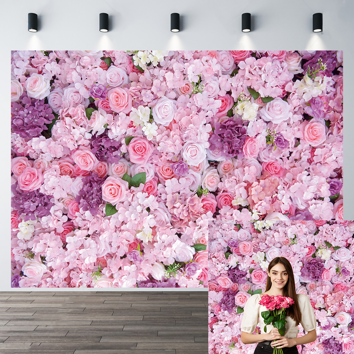8x6FT Flowers Backdrop Pink Rose Floral Wall for girls birthday god ...
